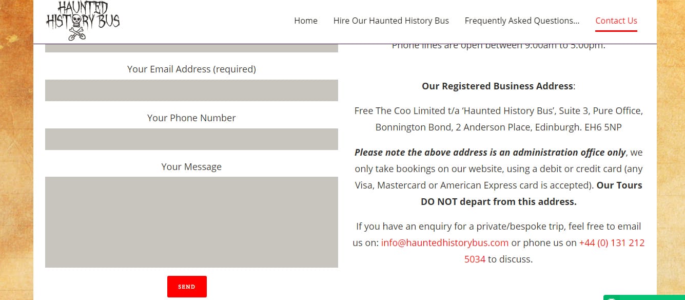 Haunted History Bus Website Design - Primal Space